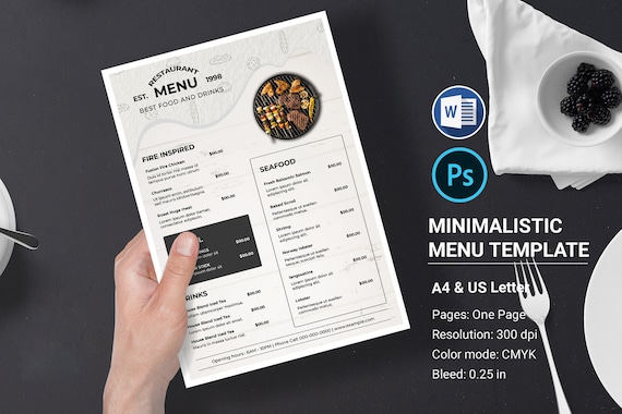 Minimal Restaurant Flyer Food Menu Flyer Template MS Word | Etsy