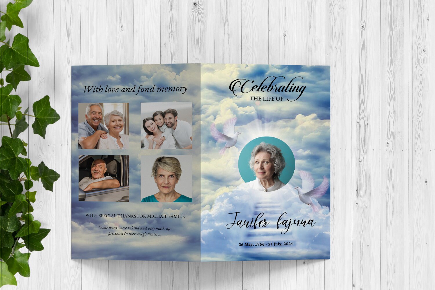 Heavenly Funeral Program Template: Clouds Design (canva, Word ...