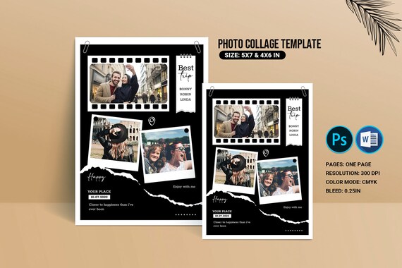 Family Photo Collage Template Photo Greeting Card Ms Word - Etsy