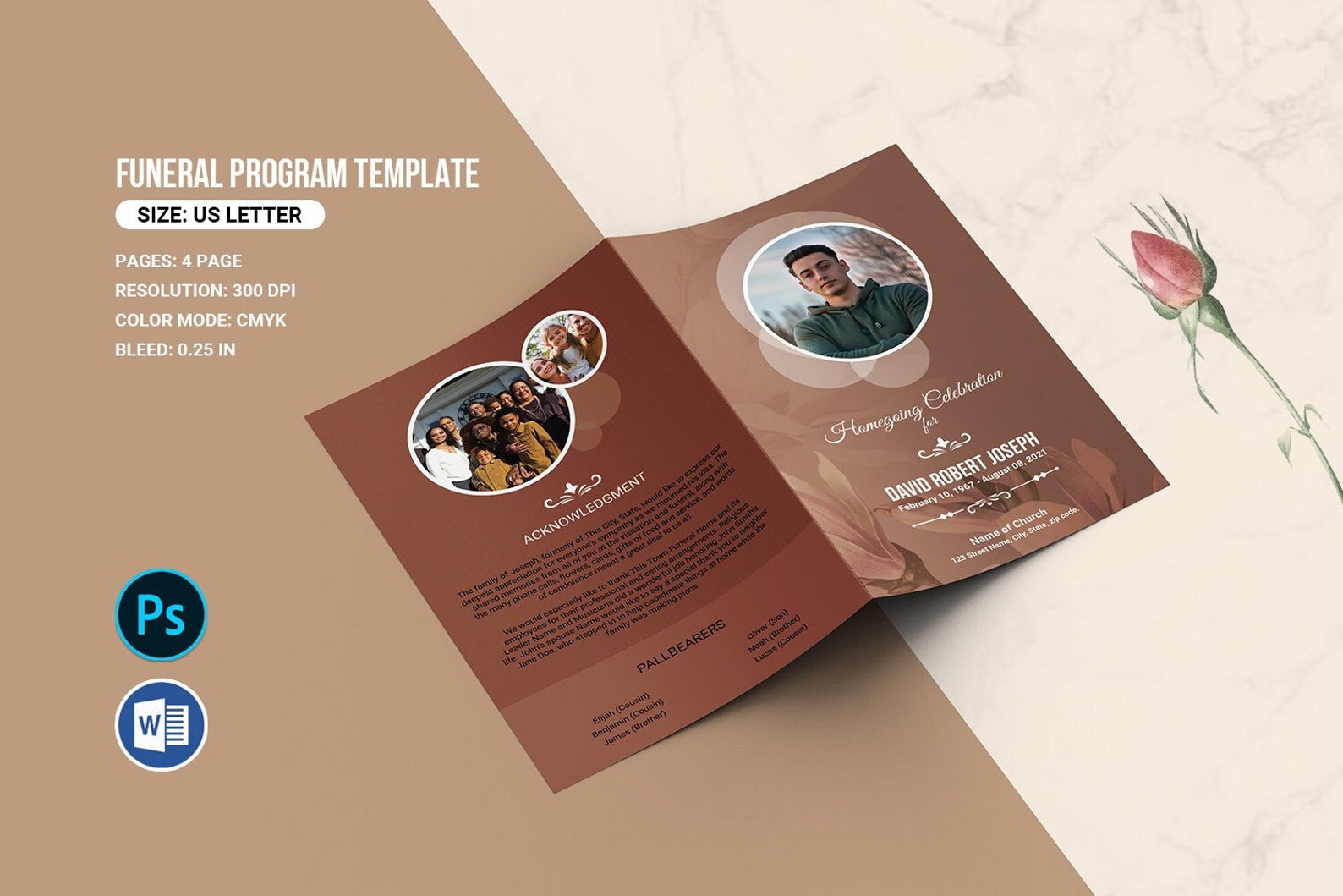 Elegant Funeral Program Template Funeral Template Word - Etsy