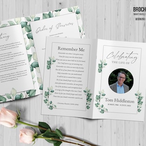 Green Leaves Funeral Program Template, Obituary Template , Editable ...