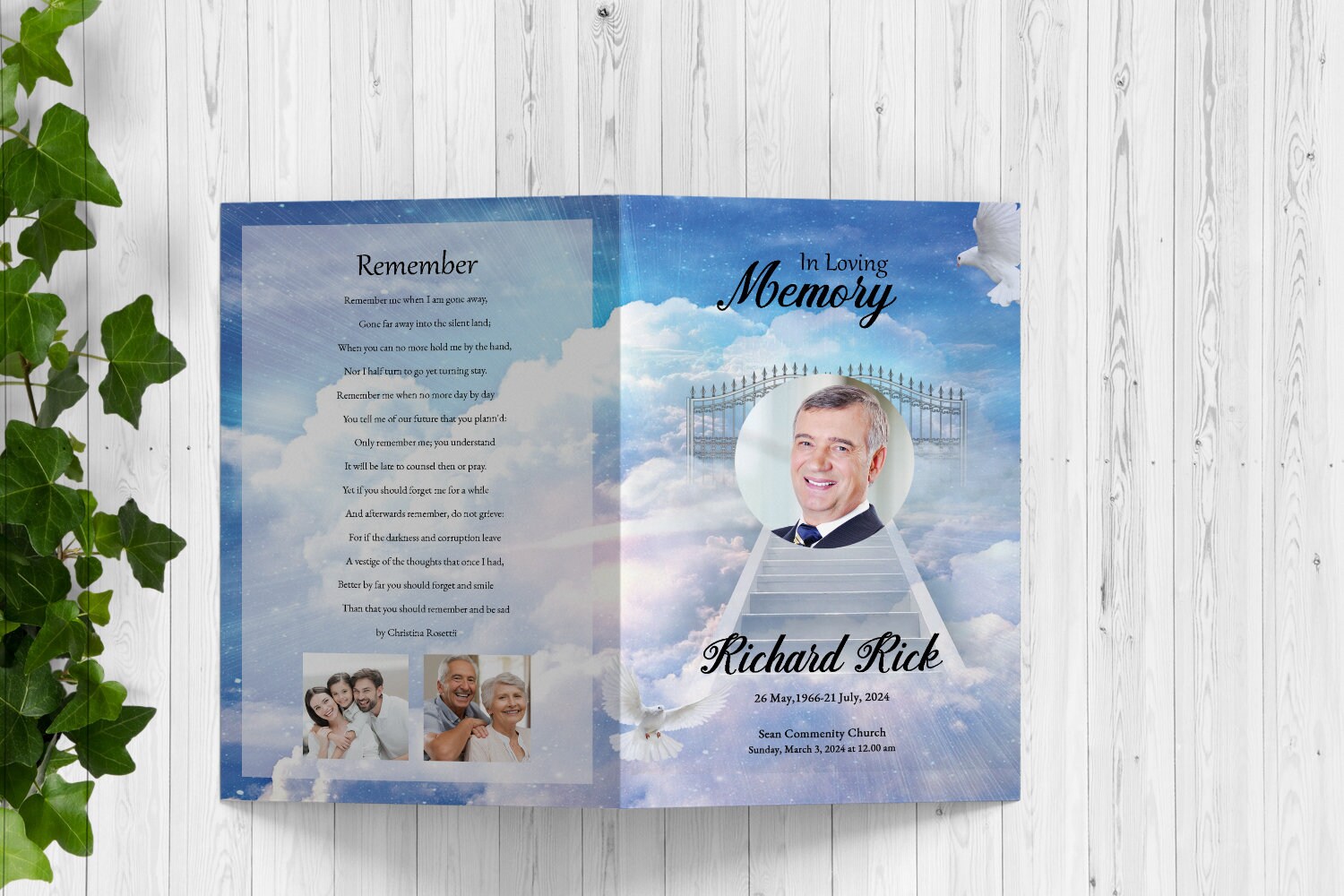 Heavenly Funeral Program Template: Printable Obituary (photoshop, MS ...