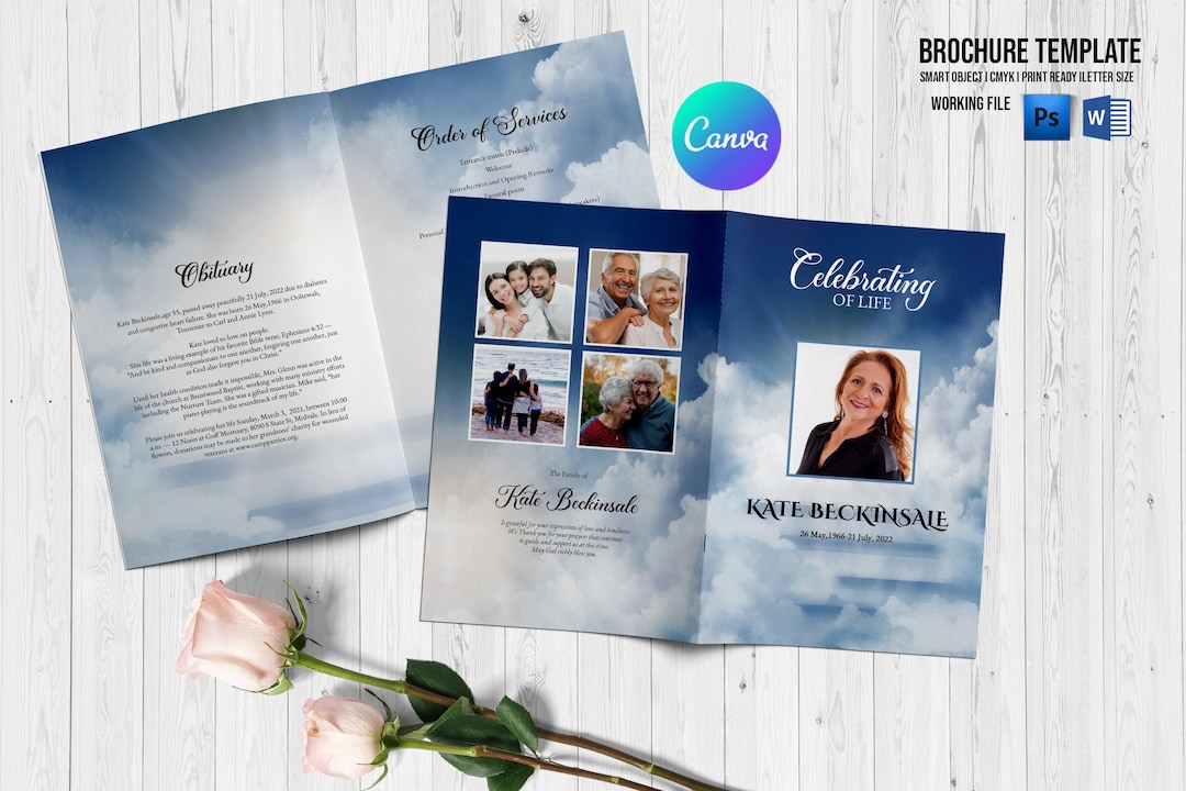 Plantilla de programa funerario Heaven, obituario, Photoshop, MS Word y ...