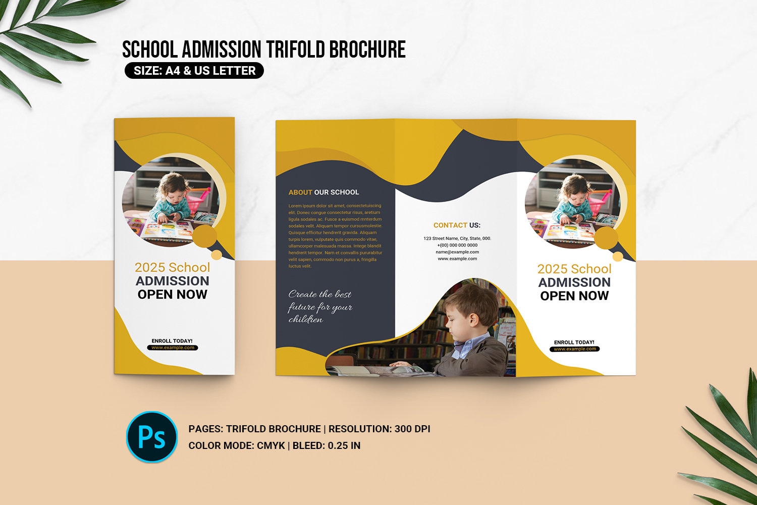 School Admission Trifold Brochure Template | Photoshop Template ...