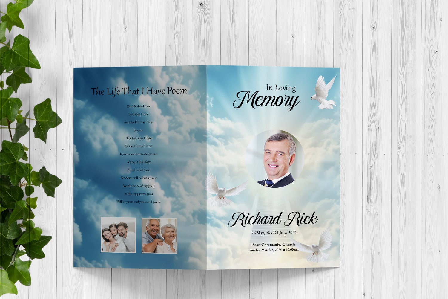 Heavenly Funeral Program Template, Printable Obituary (photoshop, MS ...