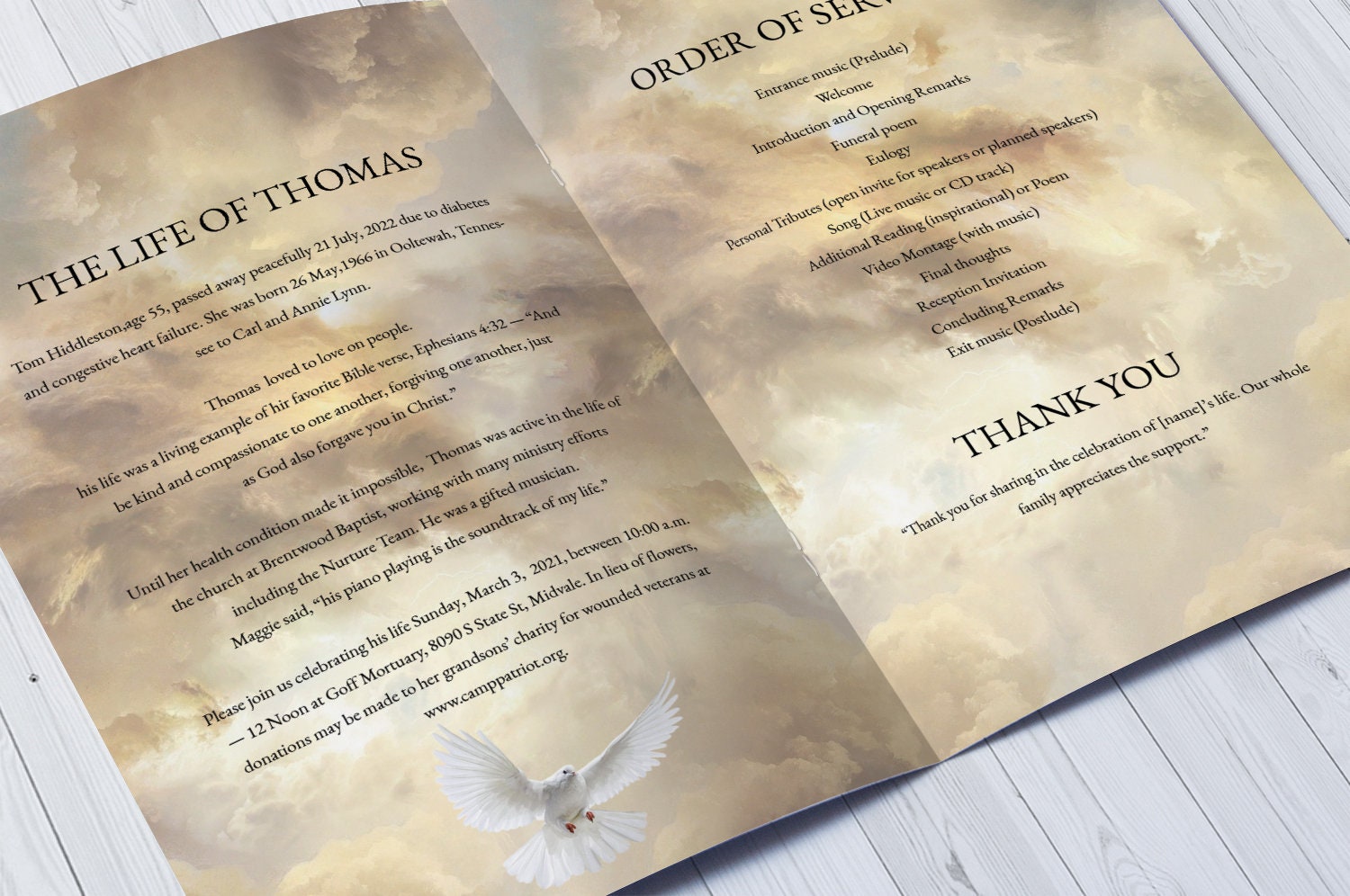 Heavenly Funeral Program Template, Obituary (photoshop, MS Word) - Etsy