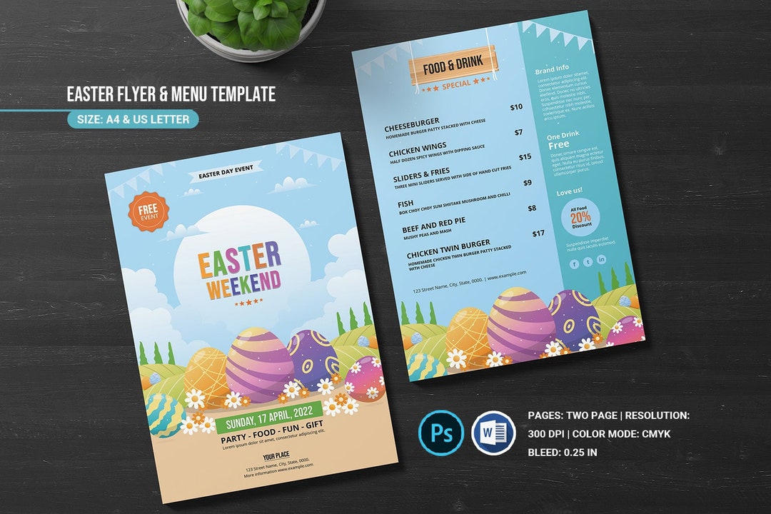Printable Easter Party Flyer & Menu Template Easter Egg Hunt Invitation ...