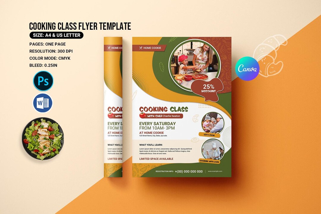 Cooking Class Flyer Template | Ms Word, Photoshop and Canva Template - Etsy
