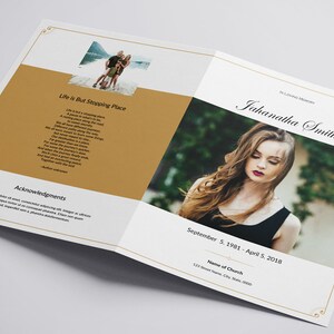 Printable Funeral Program Template: Editable Obituary (canva, Photoshop ...