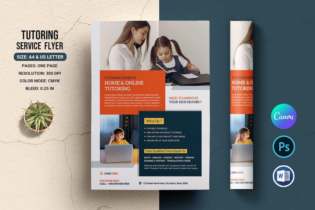 Tutoring Service Flyer Template: Editable Canva, Photoshop & Word ...