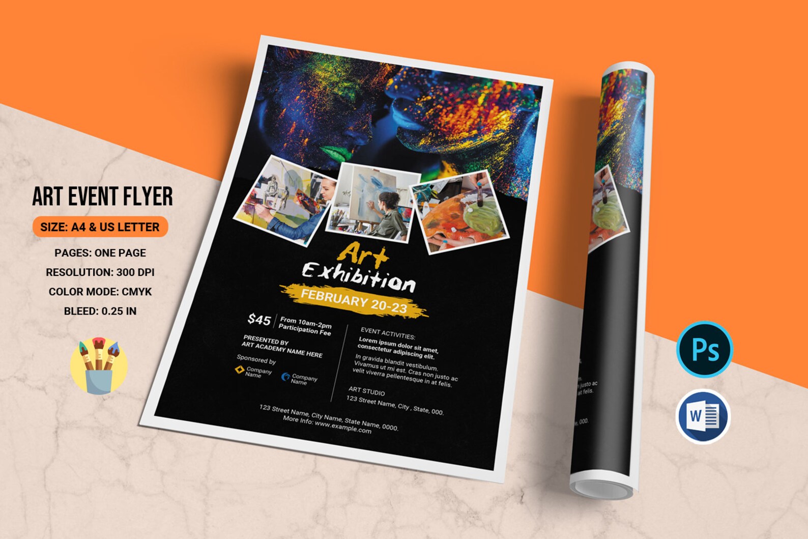 Art Exhibition Flyer Template, Art Event Flyer Ms Word & Photoshop ...