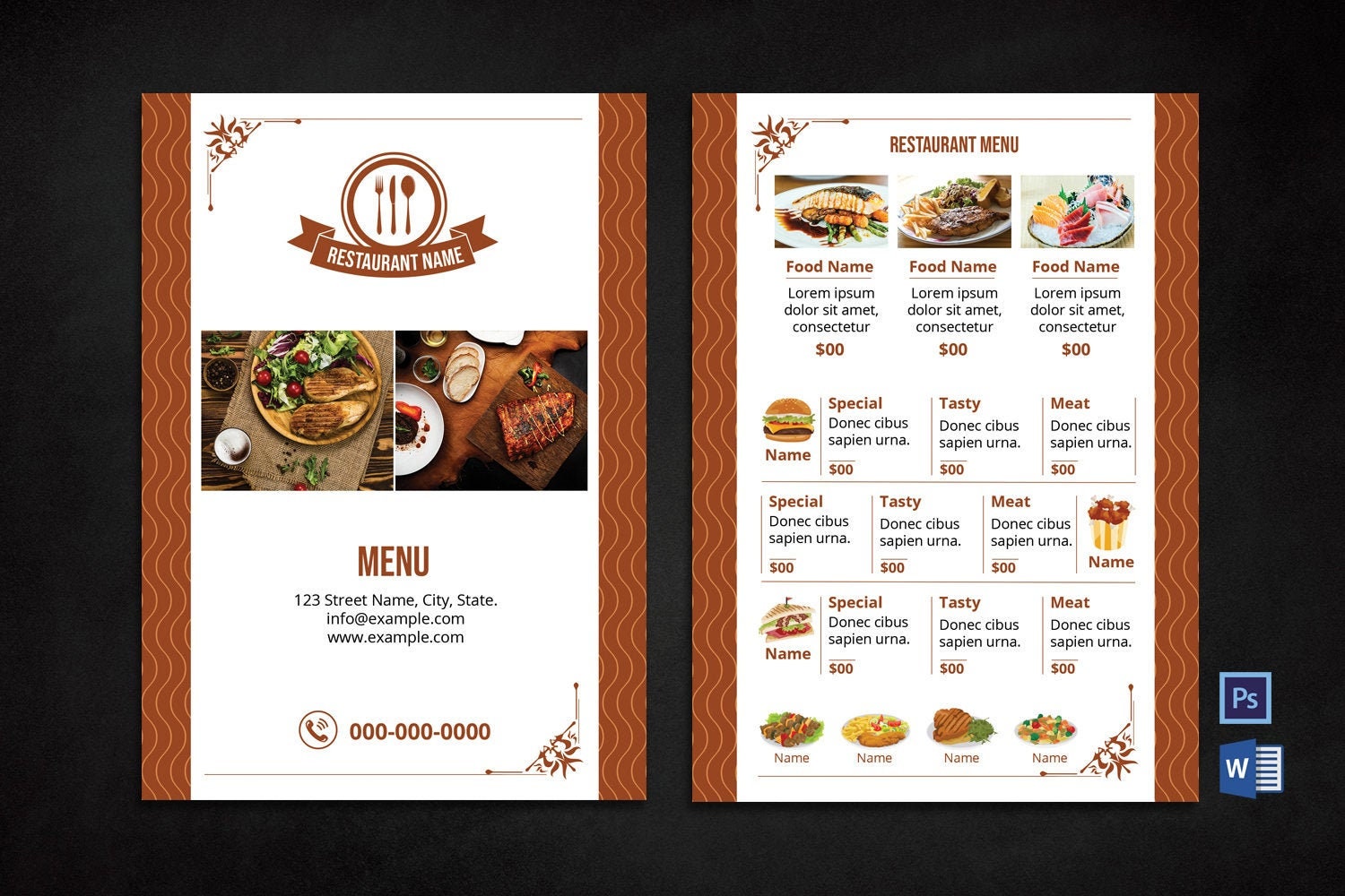 Food Menu Flyer Template | Restaurant Flyer | MS Word, Photoshop and ...