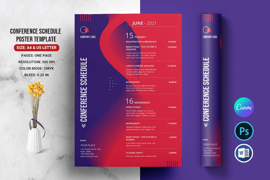 Conference Schedule Flyer Template | Canva, Photoshop & Ms Word ...