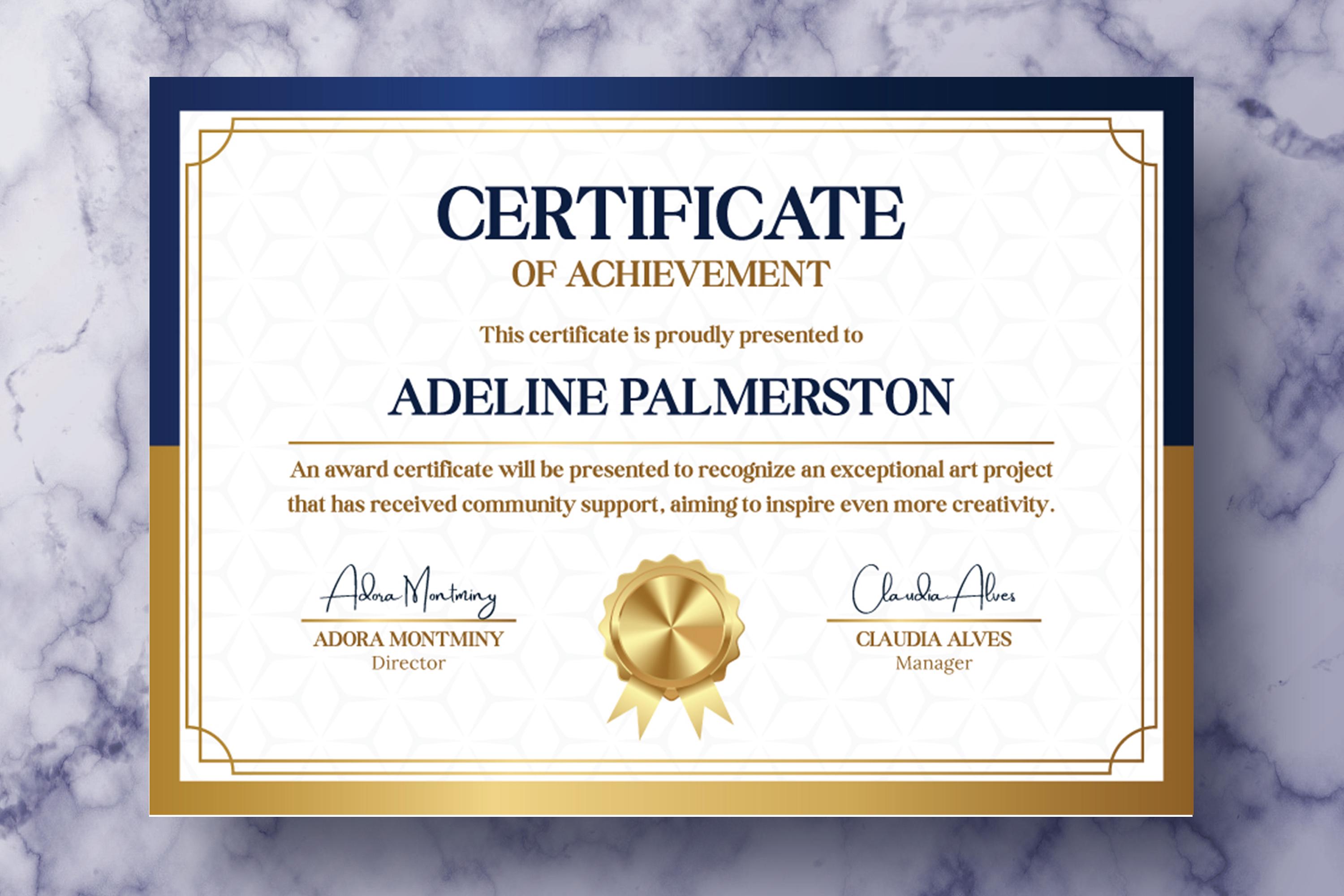Blue & Gold Certificate Template: Printable Award (MS Word, Illustrator ...