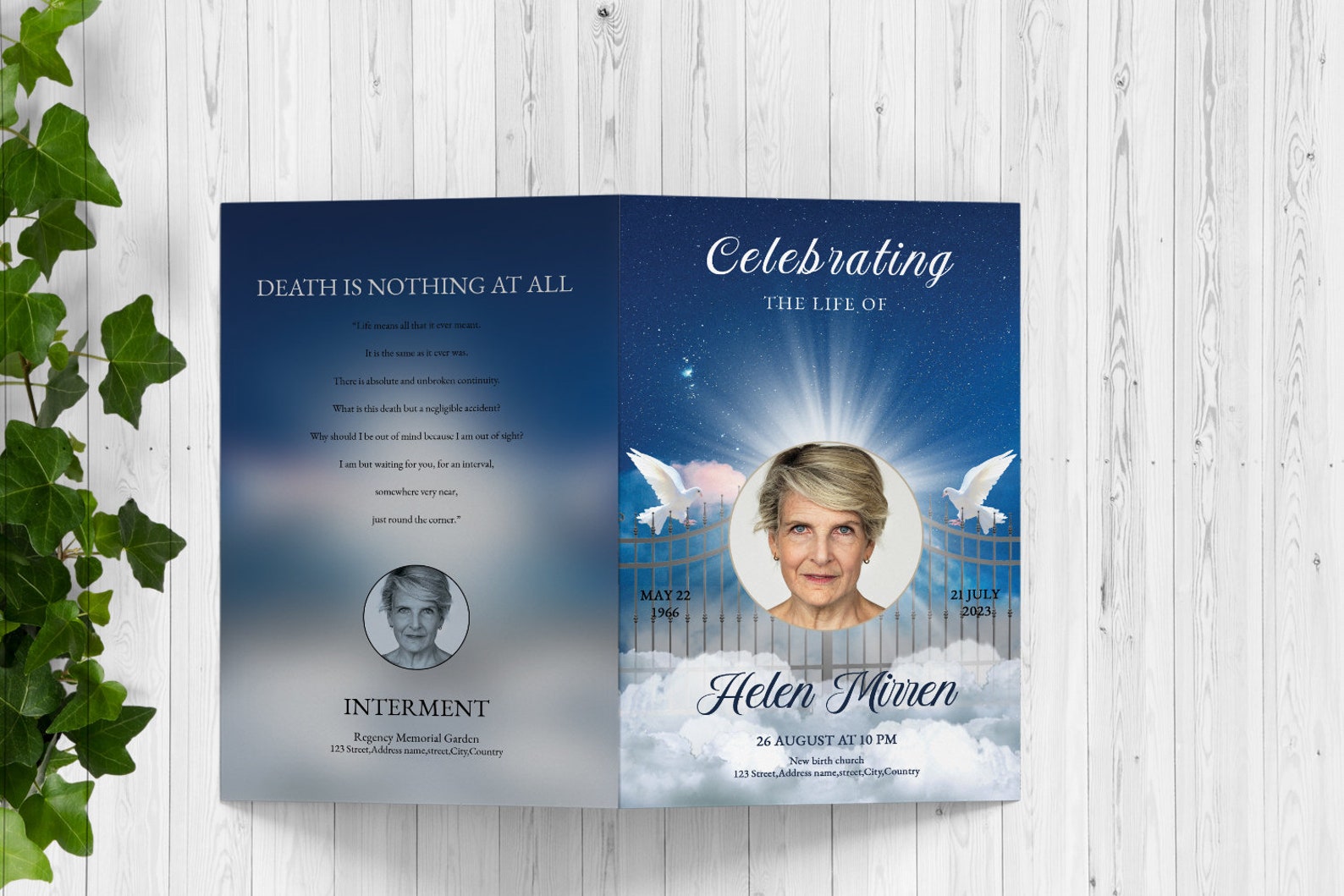 Heavenly Dove Funeral Program Template, Printable Obituary Template ...