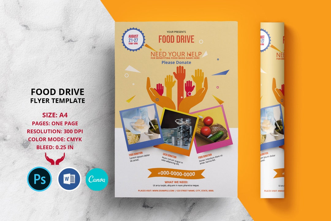 Food Drive Flyer Template | Canva, Ms Word & Photoshop Template ...