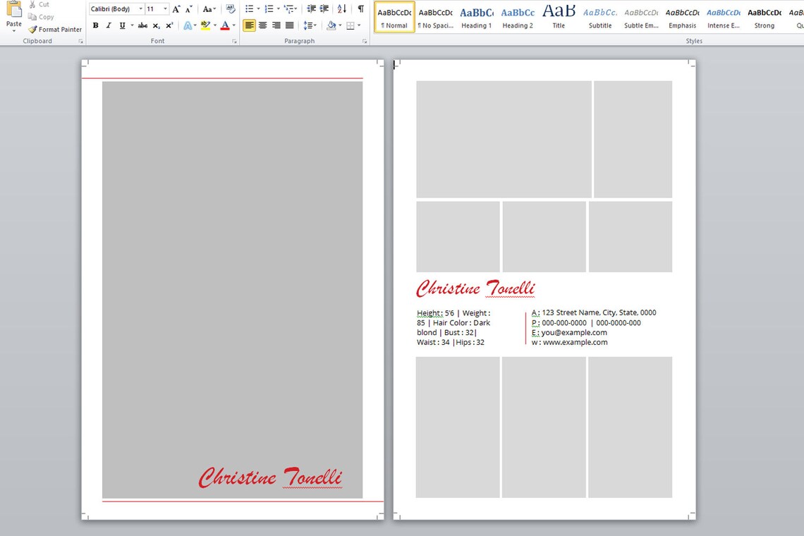 Modeling Comp Card Template | Model Comp Card | Ms Word , Photoshop ...