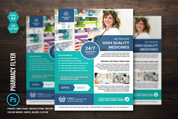 Pharmacy Flyer Health & Medical Doctor Flyer Template Ms - Etsy