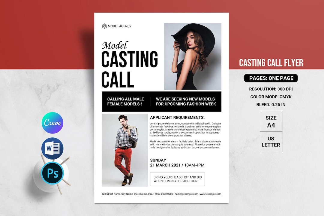 Model Casting Call Template: Canva, Ms Word & Photoshop (instant ...