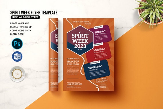 Spirit Week Flyer Templates Photoshop & Ms Word Template - Etsy