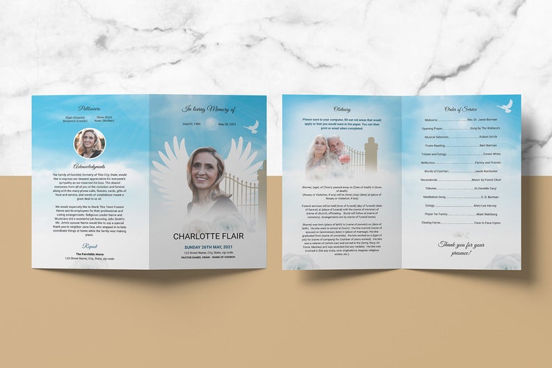 Heavenly Funeral Program Template, Obituary Template , Photoshop and MS ...