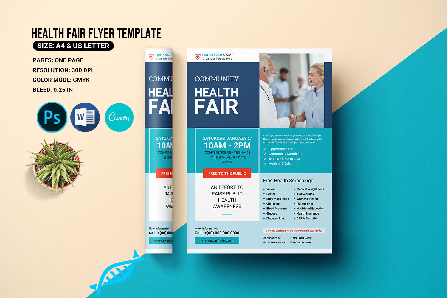 Health Fair Flyer Template | Ms Word, Photoshop and Canva Template ...