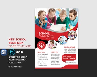 School Admission Flyer Template Ms Word & Photoshop Template | Etsy