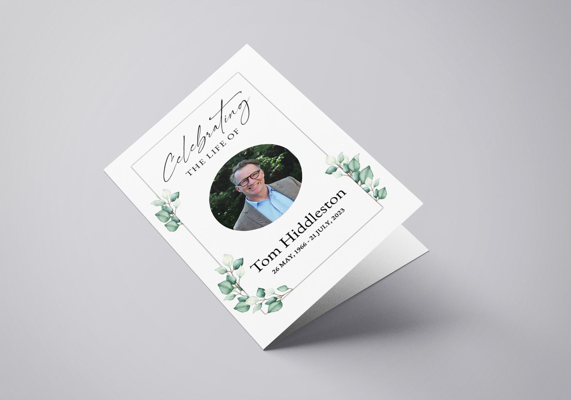 Green Leaves Funeral Program Template, Obituary Template , Editable ...