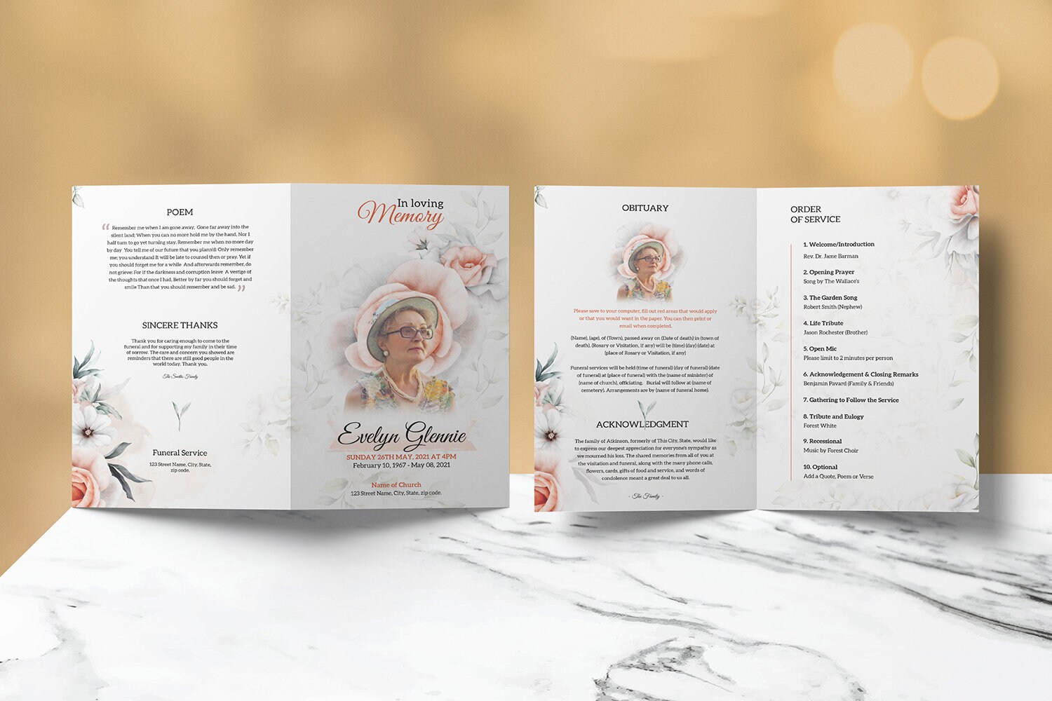 Elegant Floral Funeral Program Template Obituary Template - Etsy