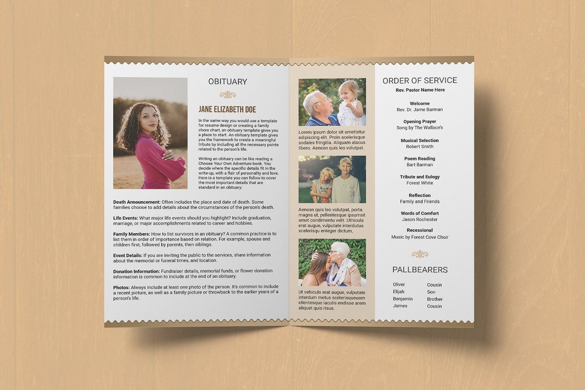 Funeral Program Template, 8 Page Funeral Booklet , Obituary Template ...