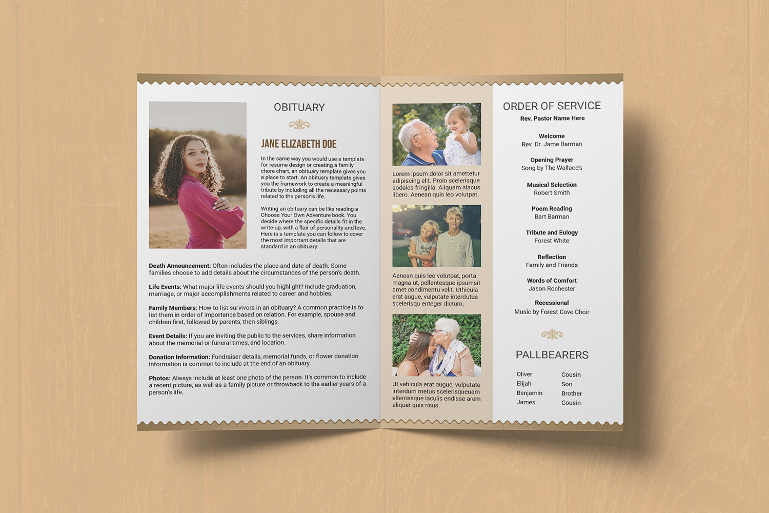 Funeral Program Template, 8 Page Funeral Booklet , Obituary Template ...