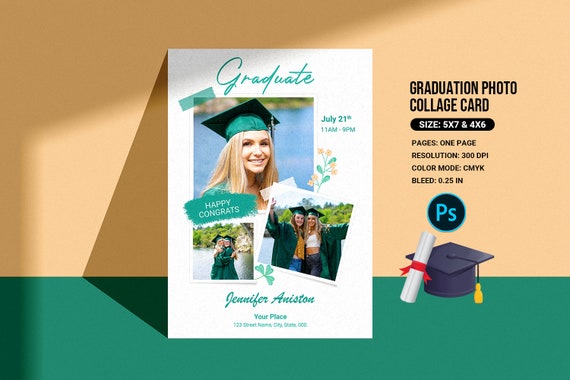 Graduation Photo Collage Card Graduation Announcement | Etsy
