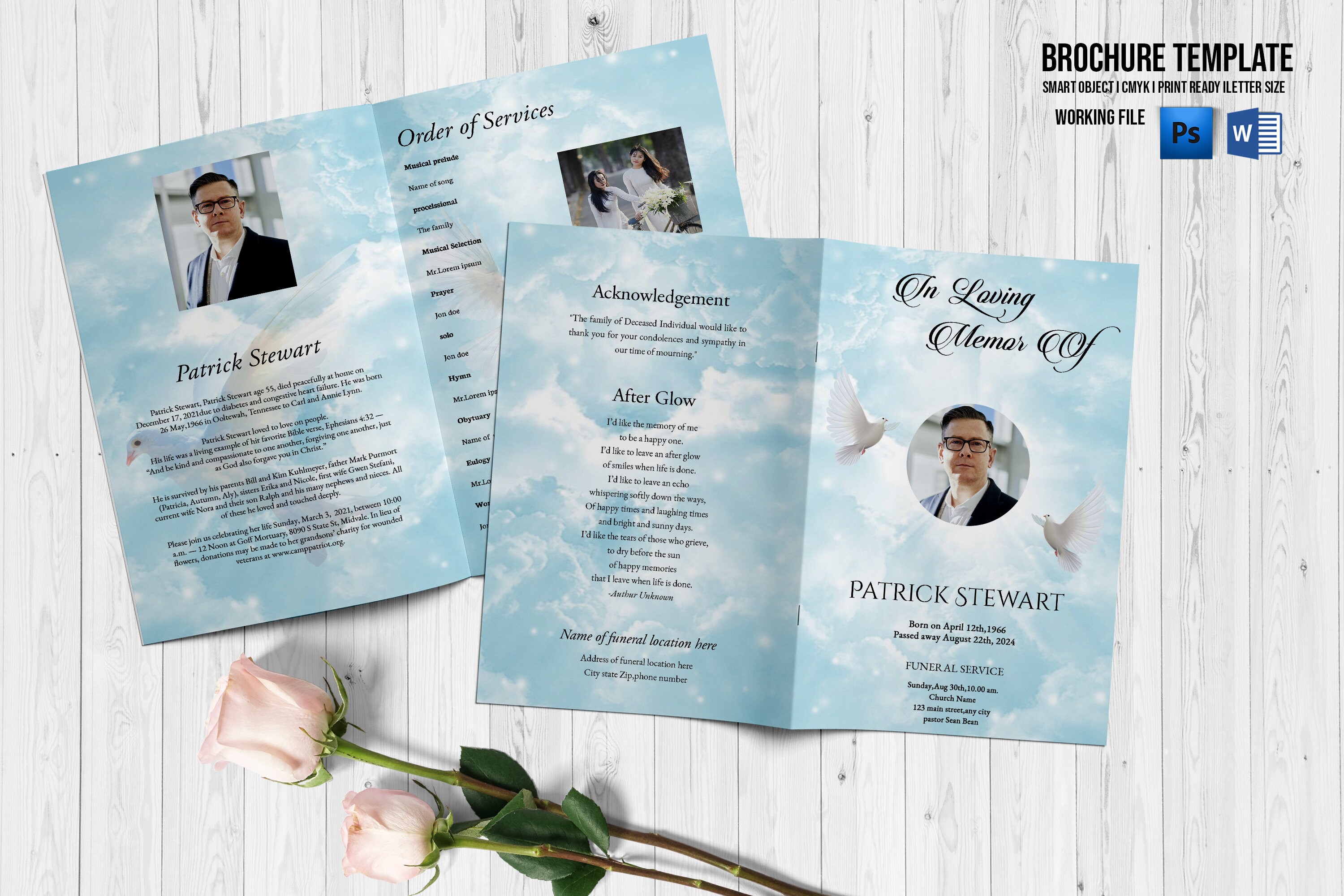Heavenly Dove Funeral Program Template: Obituary, MS Word, Photoshop ...