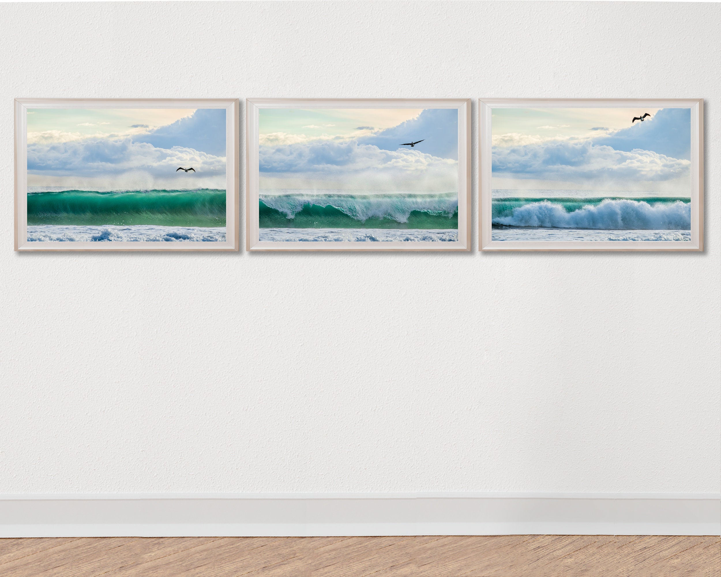 Ocean Waves Print, Pelican, Ocean Waves Art, Set of 3, Designer Wall ...