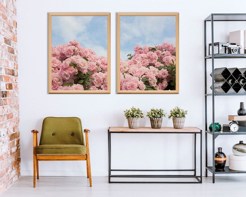 Set of 2, Roses Print, Flower Print, Floral Art, Pink Roses Photo ...