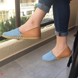 Womens Sky Blue Color Leather Handmade Slip On, Turkish Shoes Women ...