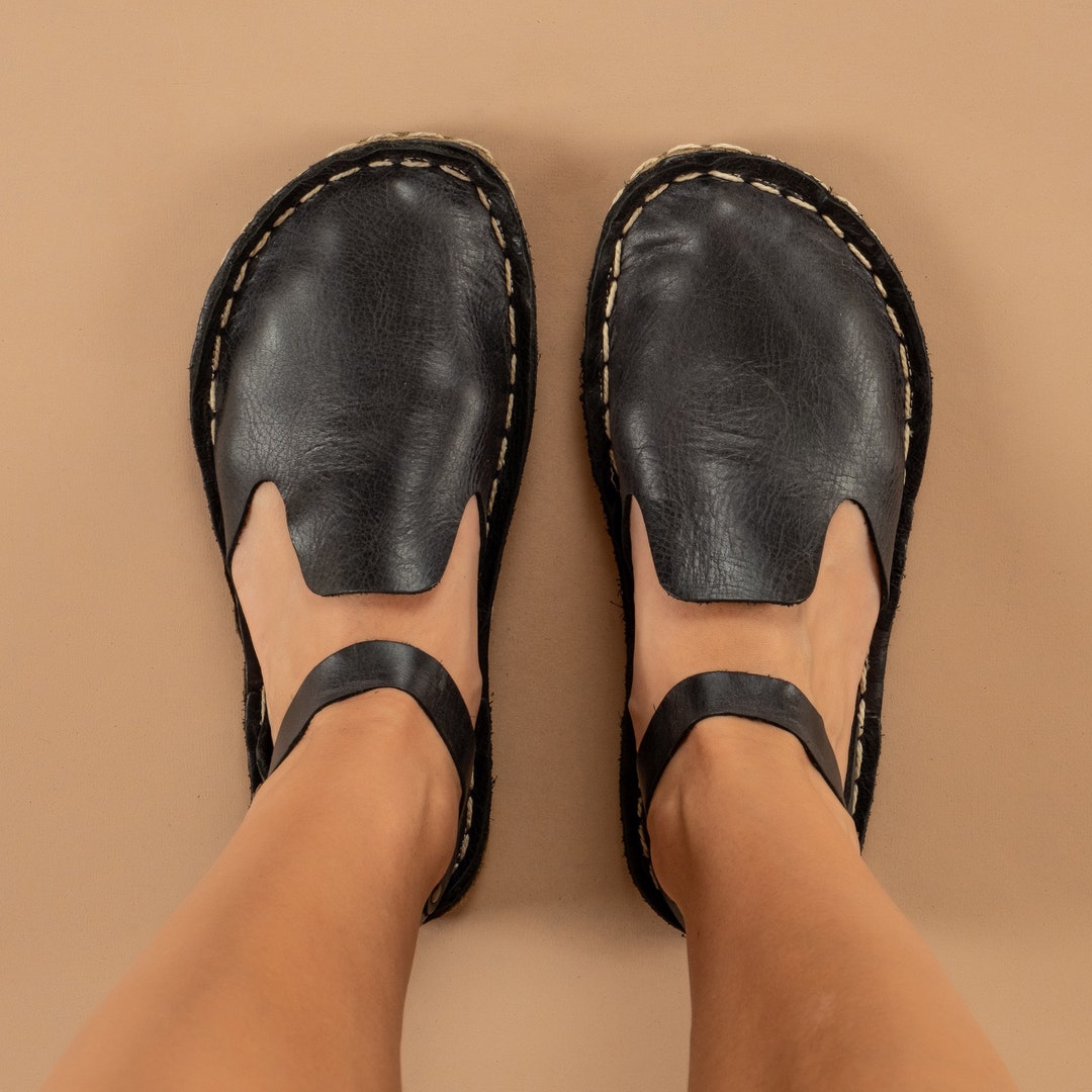 Sustainable Barefoot Sandals, Minimalist Shoes, Black Color Leather ...