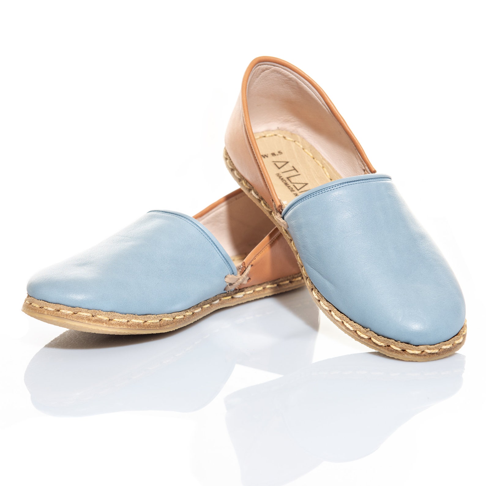 Womens Sky Blue Color Leather Handmade Slip On Turkish Shoes - Etsy