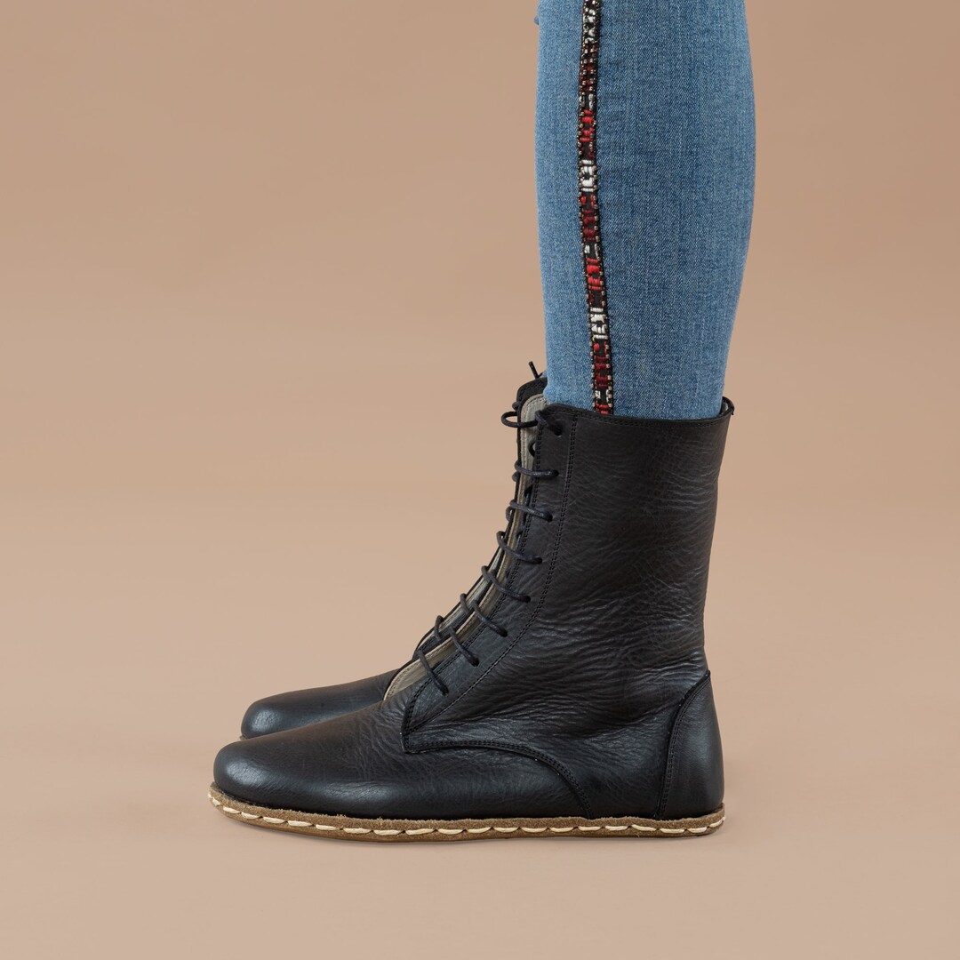 Women Black Barefoot Boots, Earthing Boots, Handmade High Ankle Boots ...