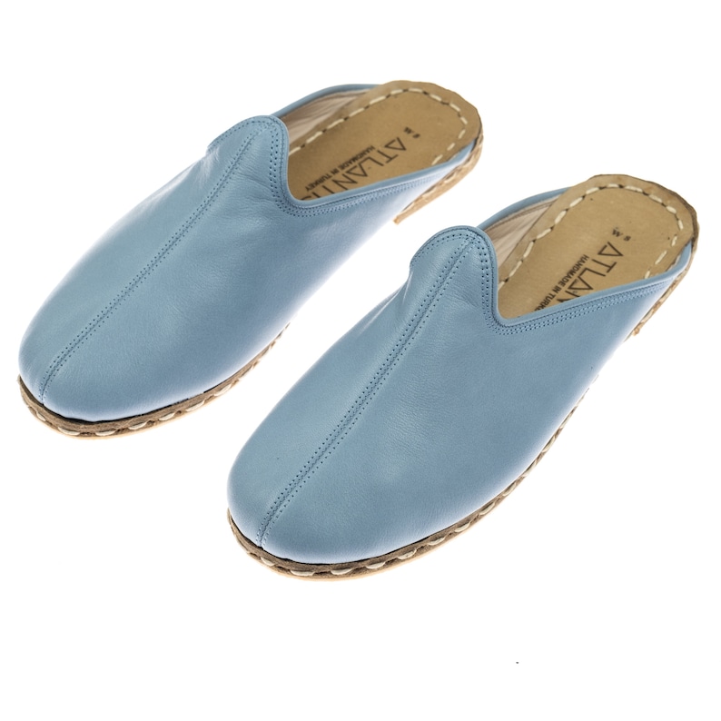 Womens Sky Blue Color Leather Slippers Flat Slippers Winter - Etsy.de