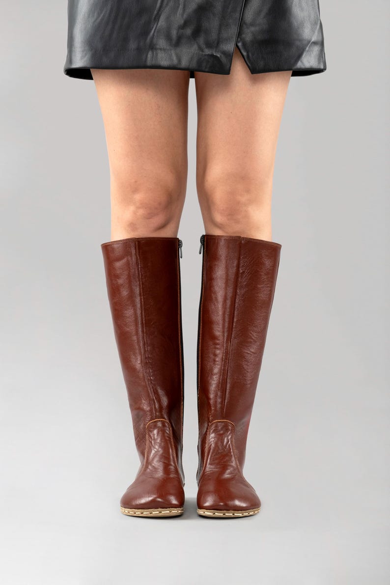 Women Peru Brown Barefoot Boots, Earthing Boots, Handmade Knee High ...
