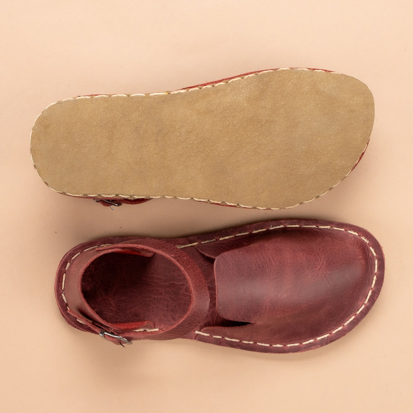 Sustainable Barefoot Sandals, Minimalist Shoes, Red Color Leather ...