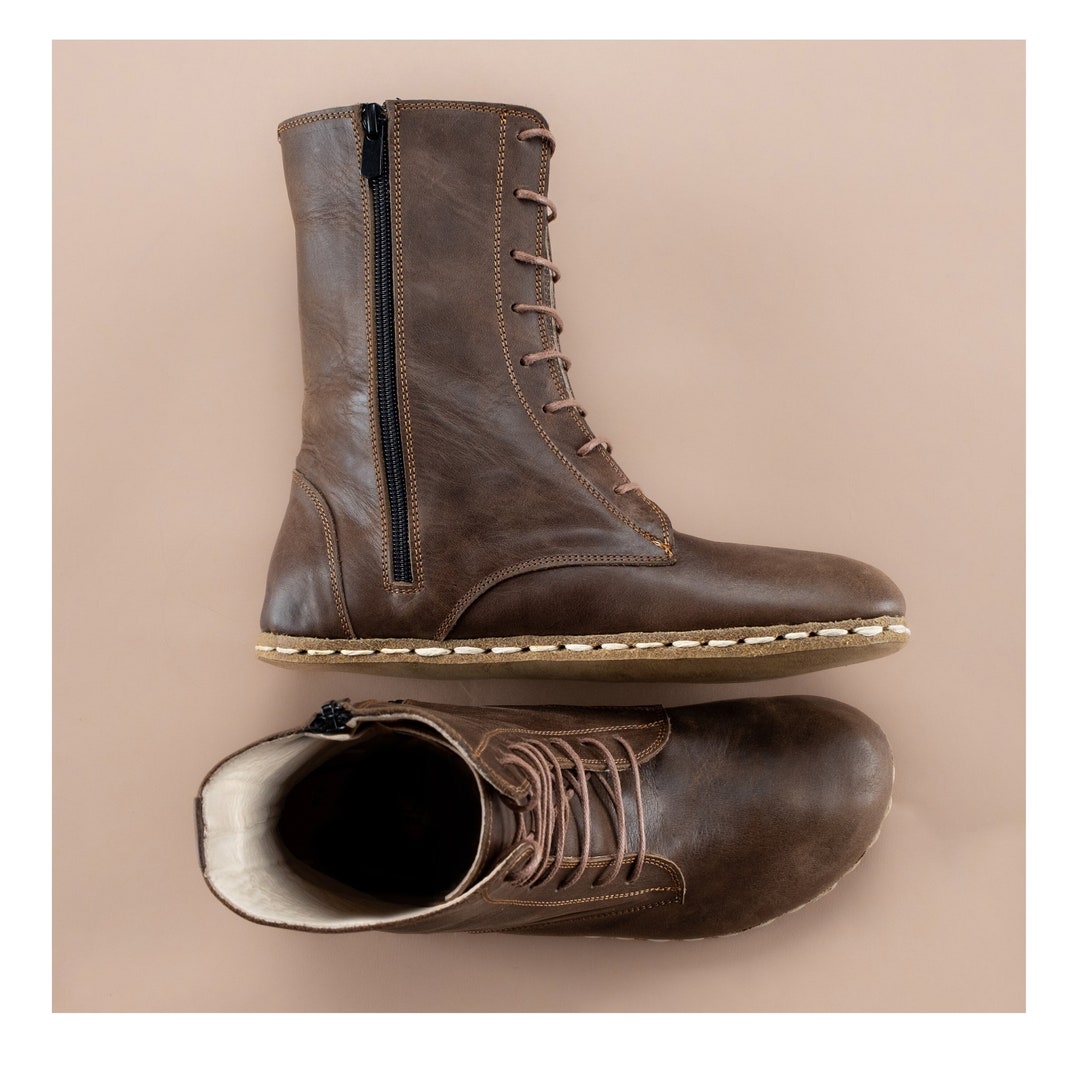 Men Dark Brown Barefoot Boots, Earthing Boots, Handmade High Ankle ...