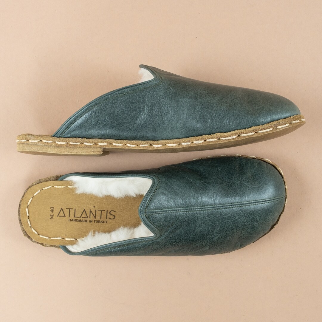 Barefoot Shearling Green Slippers, Womens Wide Slippers, Zero Drop ...