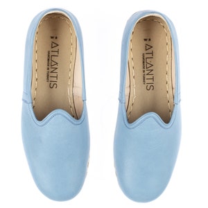 Womens Sky Blue Color Leather Handmade Slip On, Turkish Shoes, Handmade ...