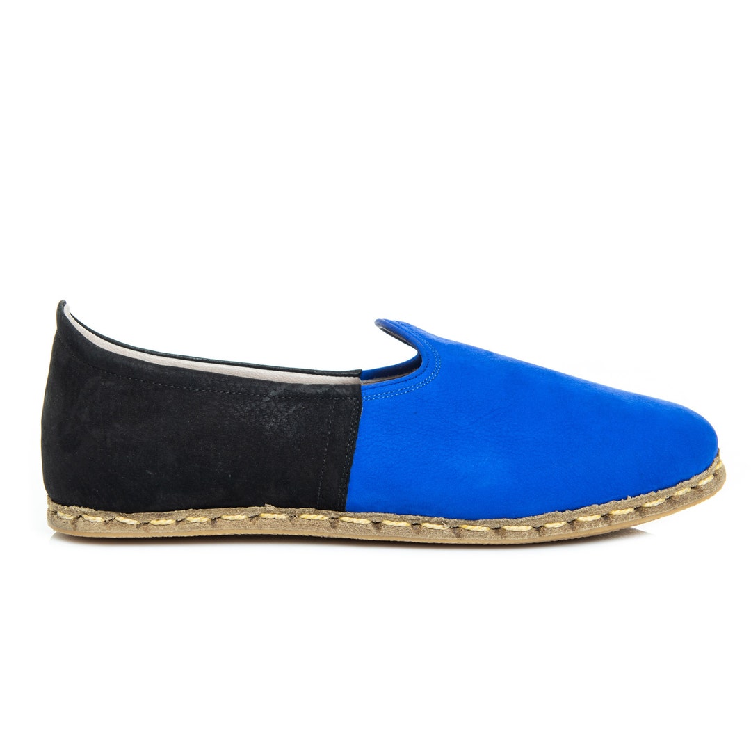 Mens Blue Color Nubuck Slip Ons, Turkish Yemeni Shoes, Handmade Black ...