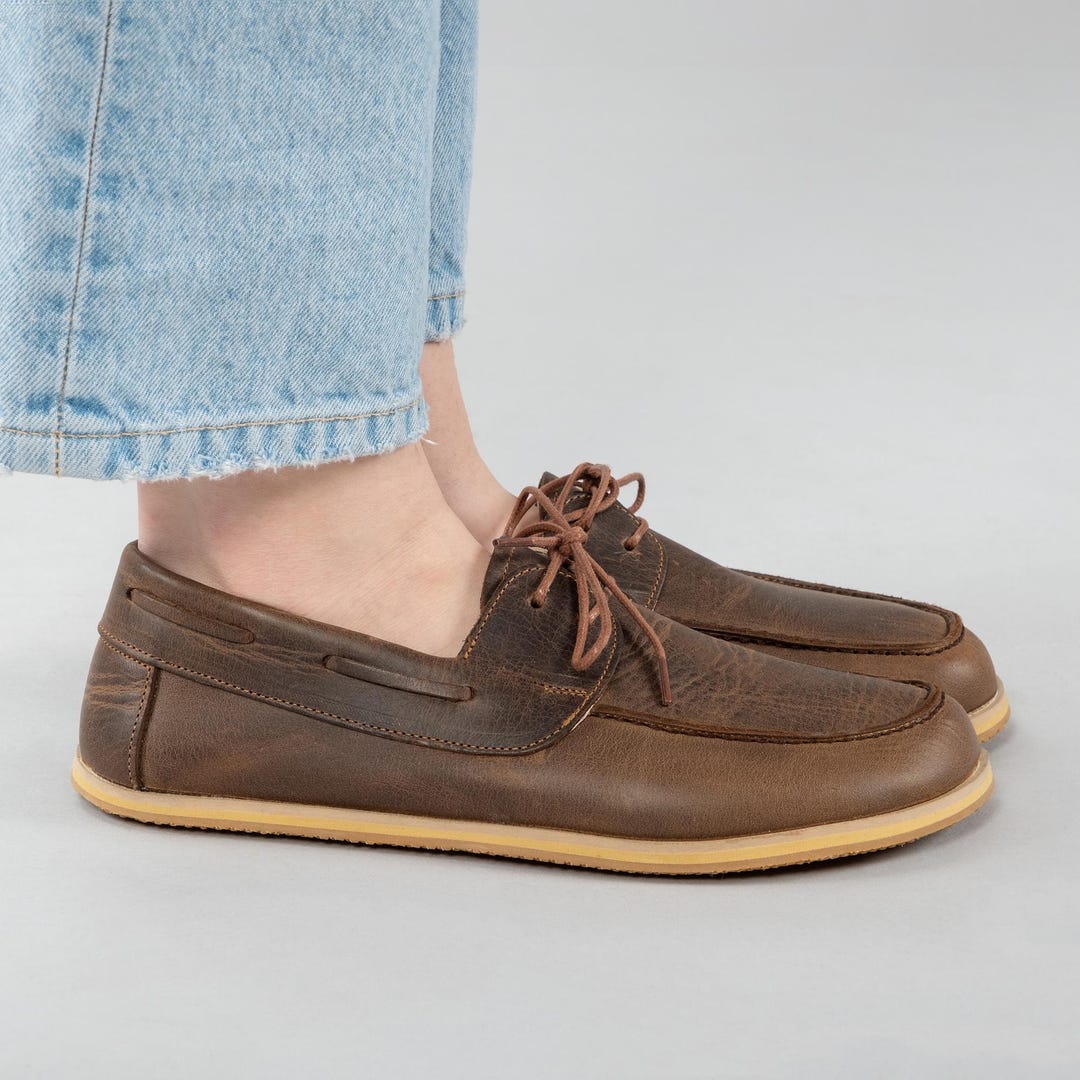 Women Barefoot Coffee Brown Boat Shoes, Women Grounding Shoes, Wide Toe ...