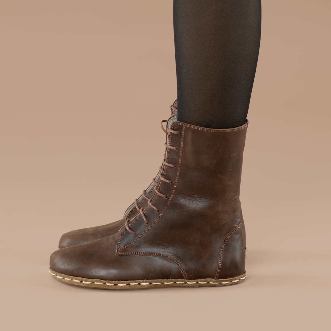 Women Dark Brown Barefoot Boots, Earthing Boots, Handmade High Ankle ...