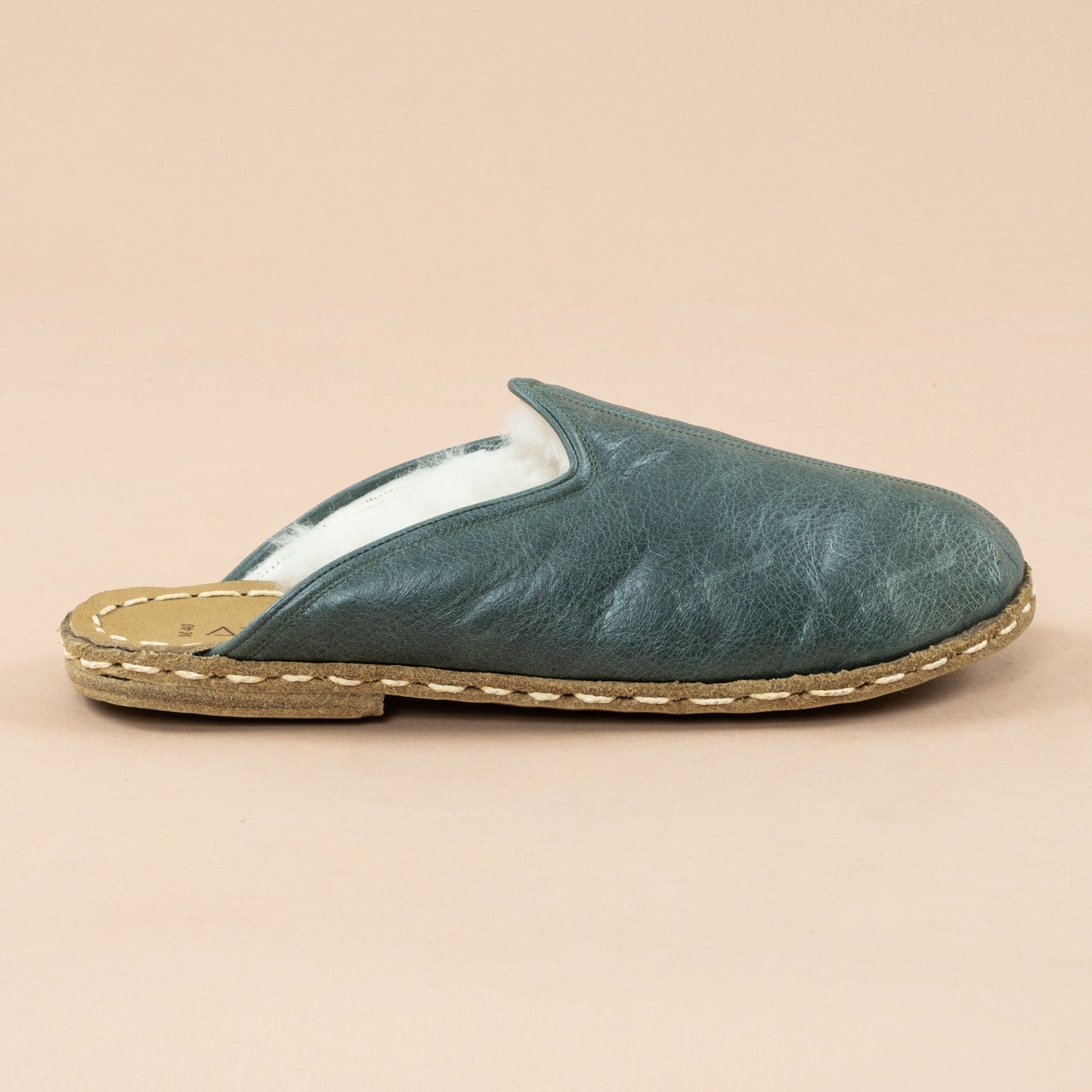Barefoot Shearling Green Slippers, Mens Wide Slippers, Barefoot ...
