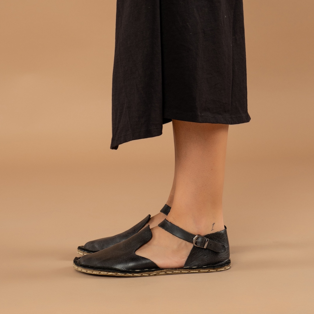 Sustainable Barefoot Sandals, Minimalist Shoes, Black Color Leather ...